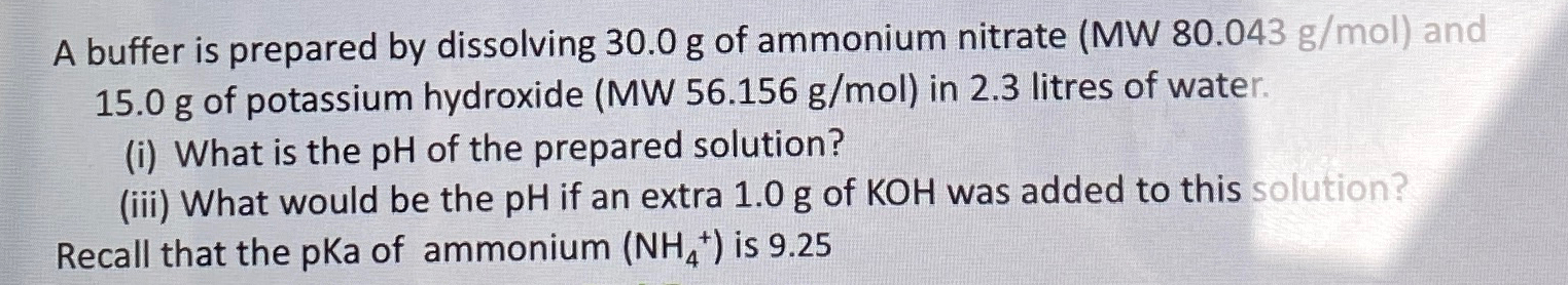 A buffer is prepared by dissolving 30.0g ﻿of ammonium | Chegg.com