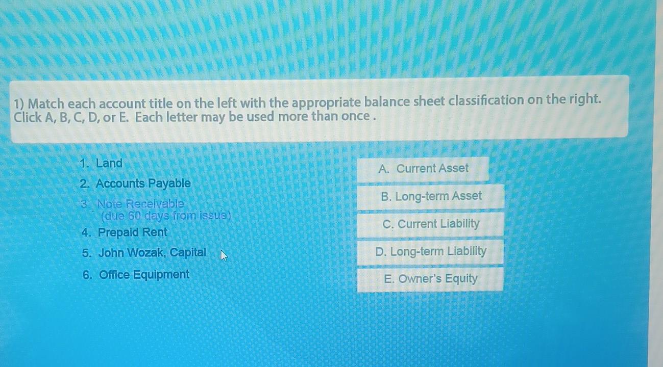 Solved 1) Match each account title on the left with the | Chegg.com