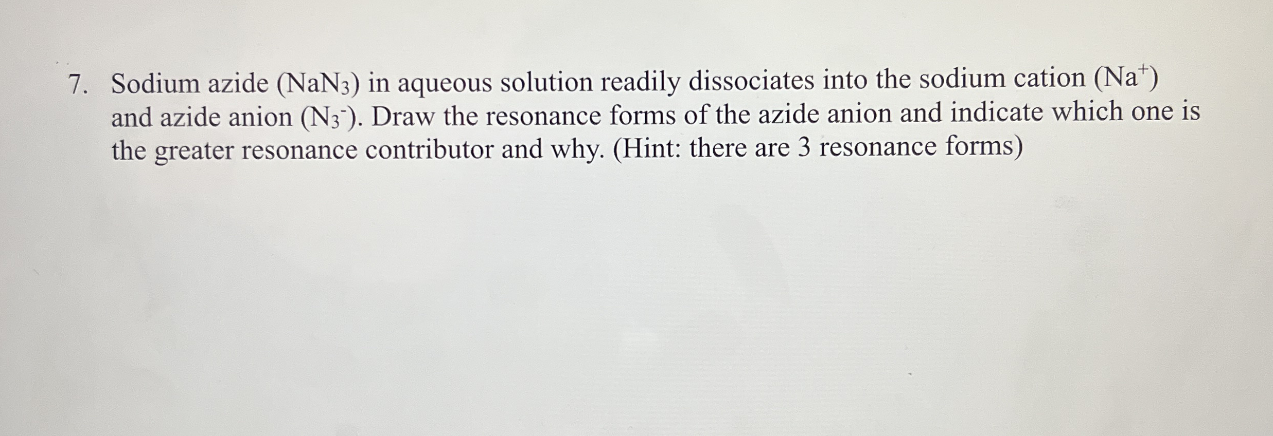 Sodium azide (NaN3) ﻿in aqueous solution readily | Chegg.com