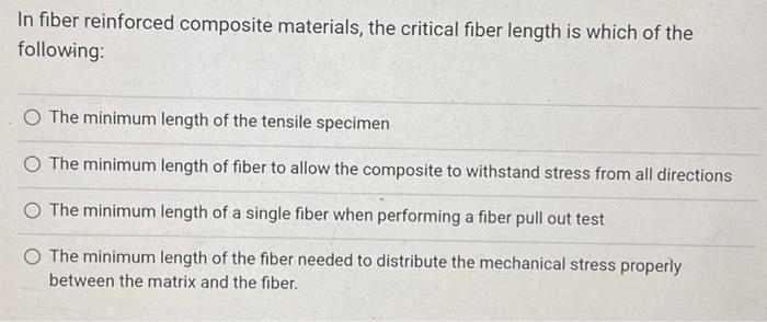 Solved In fiber reinforced composite materials, the critical | Chegg.com