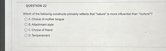Solved Which of the following constructs primarily reflects | Chegg.com