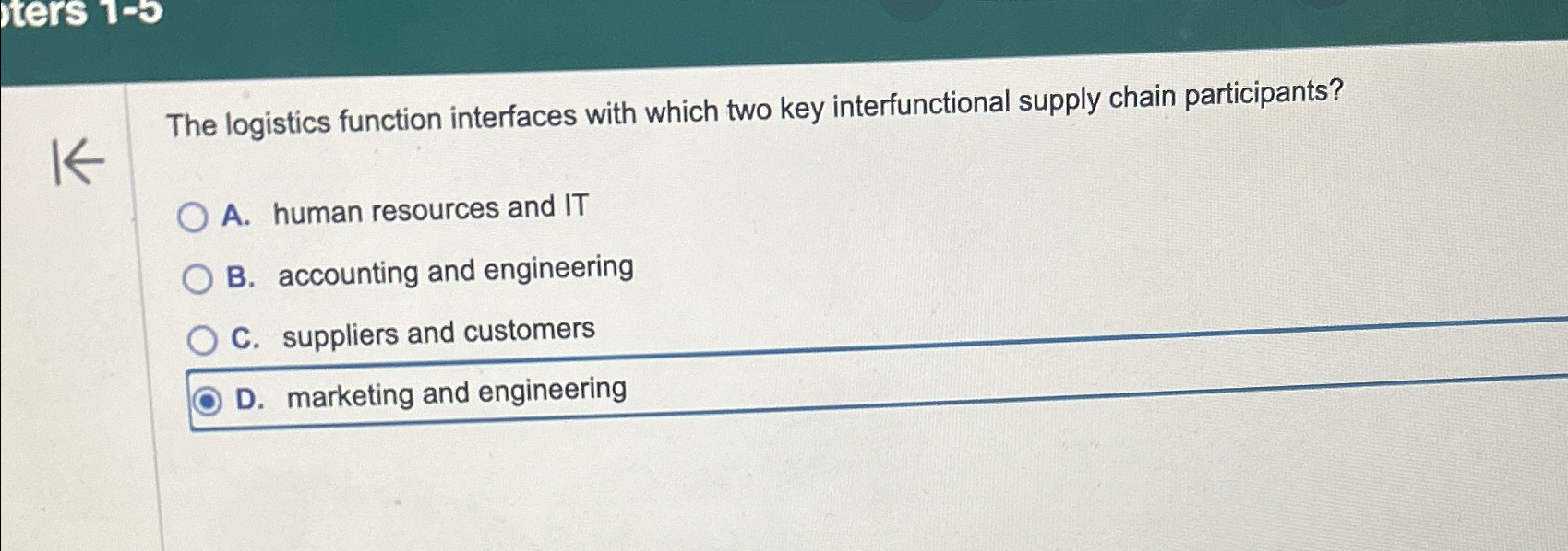 Solved The logistics function interfaces with which two key | Chegg.com