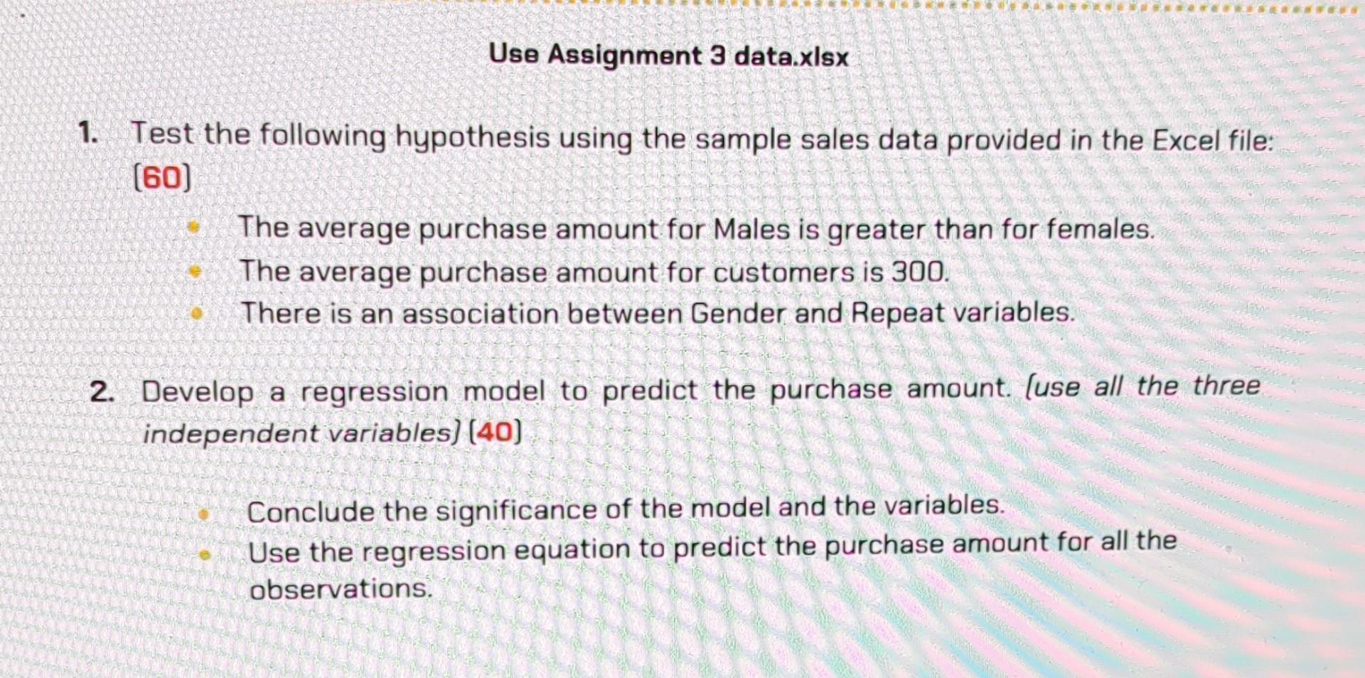 Solved Test the following hypothesis using the sample sales | Chegg.com