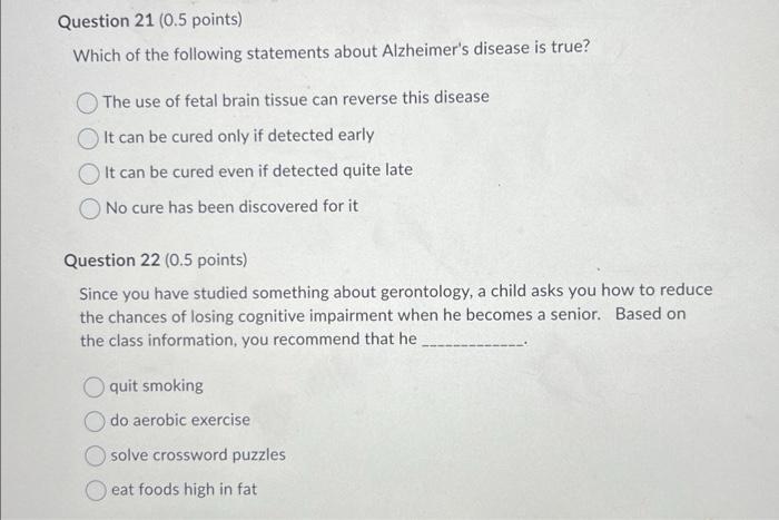 Solved Which of the following statements about Alzheimer's | Chegg.com