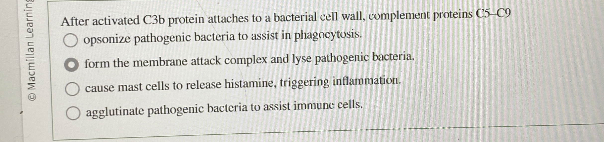 Solved After activated C3b protein attaches to a bacterial | Chegg.com