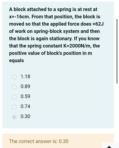 Solved A block attached to a spring is at rest at x=−16 cm. | Chegg.com