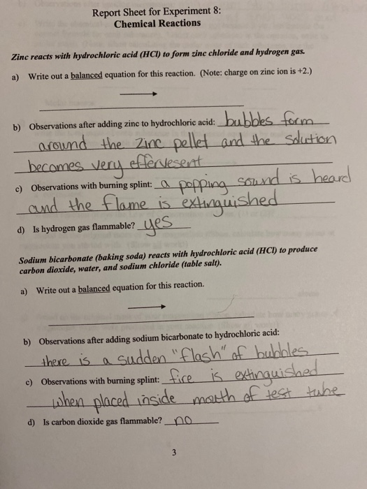 Solved Report Sheet for Experiment 8: Chemical Reactions | Chegg.com