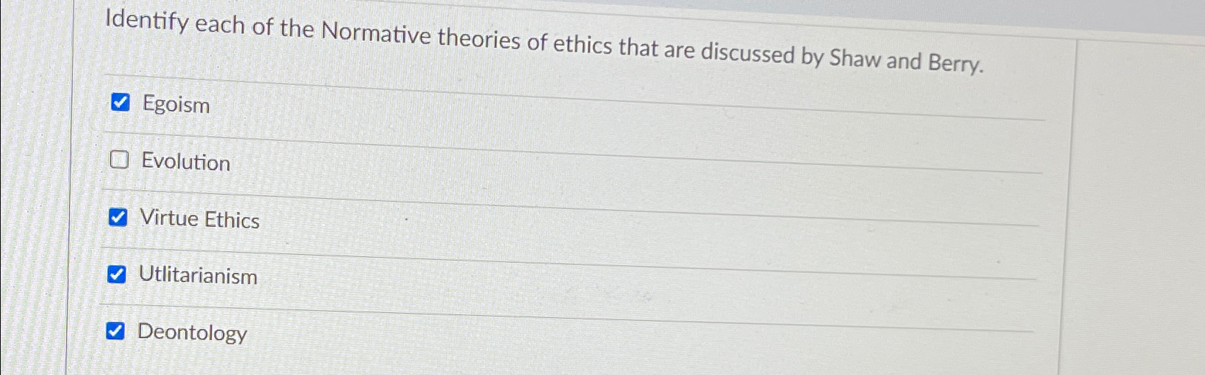 Solved Identify each of the Normative theories of ethics | Chegg.com