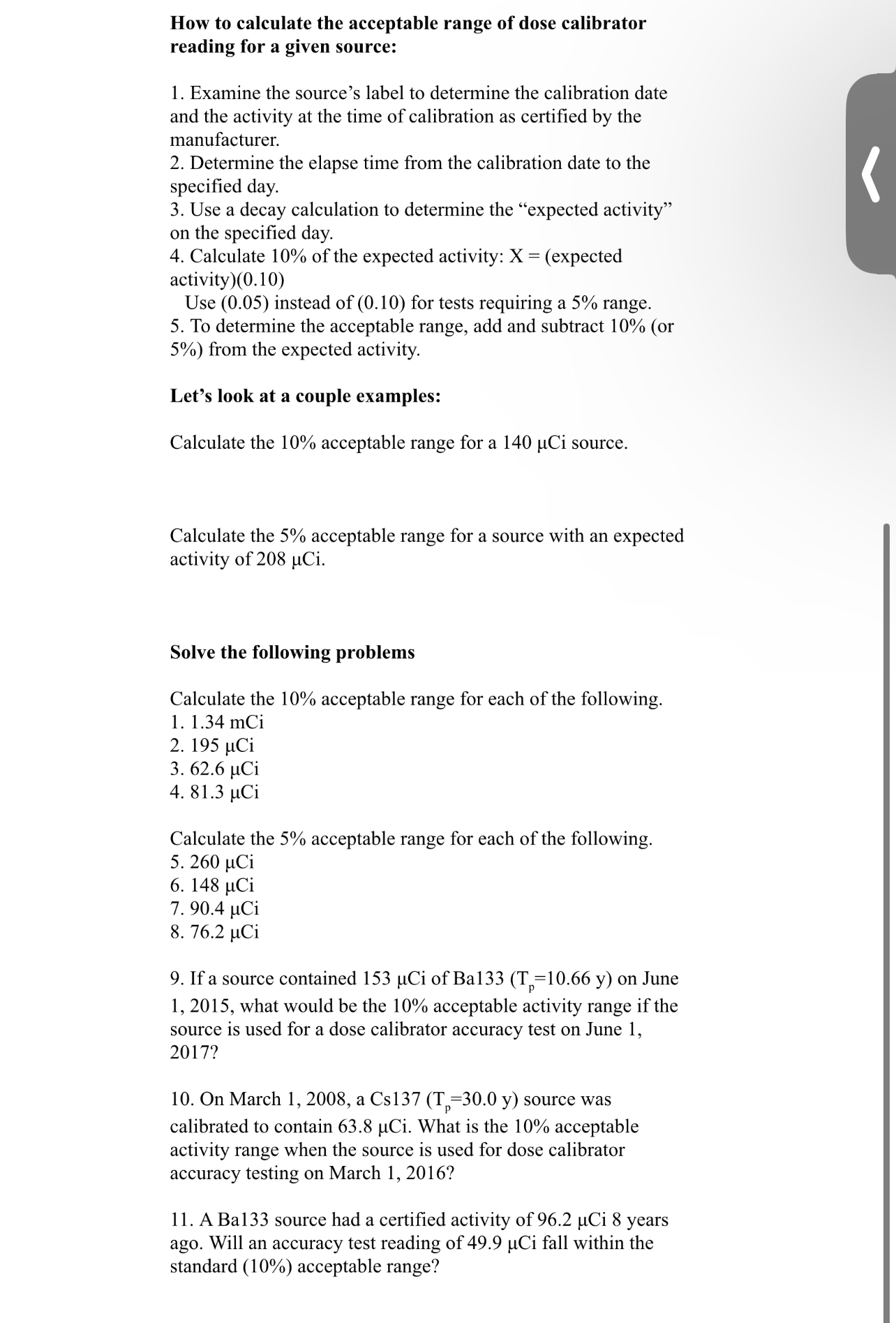 Solved How to calculate the acceptable range of dose | Chegg.com
