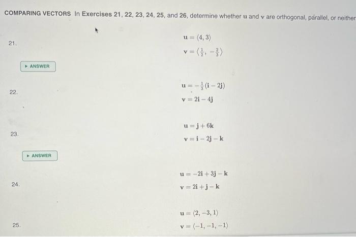 Solved COMPARING VECTORS In Exercises 21, 22, 23, 24, 25, | Chegg.com