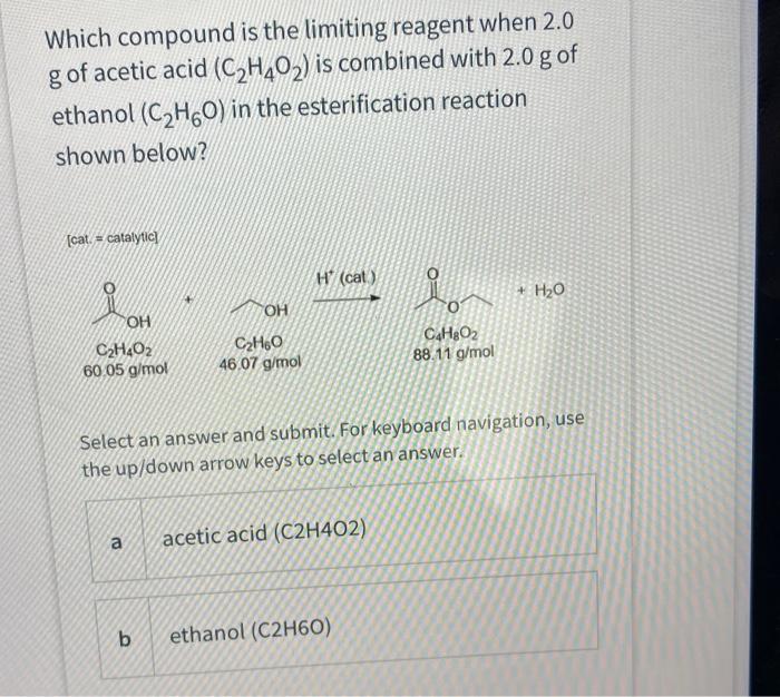 Solved Which compound is the limiting reagent when 2.0 g of | Chegg.com