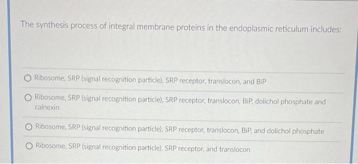 Solved The synthesis process of integral membrane proteins | Chegg.com