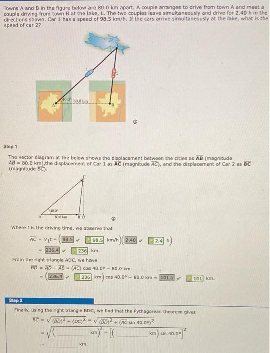 Solved Towns A and B in the figure below are 80.0 km apart. | Chegg.com