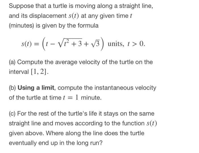 Solved Suppose that a turtle is moving along a straight | Chegg.com