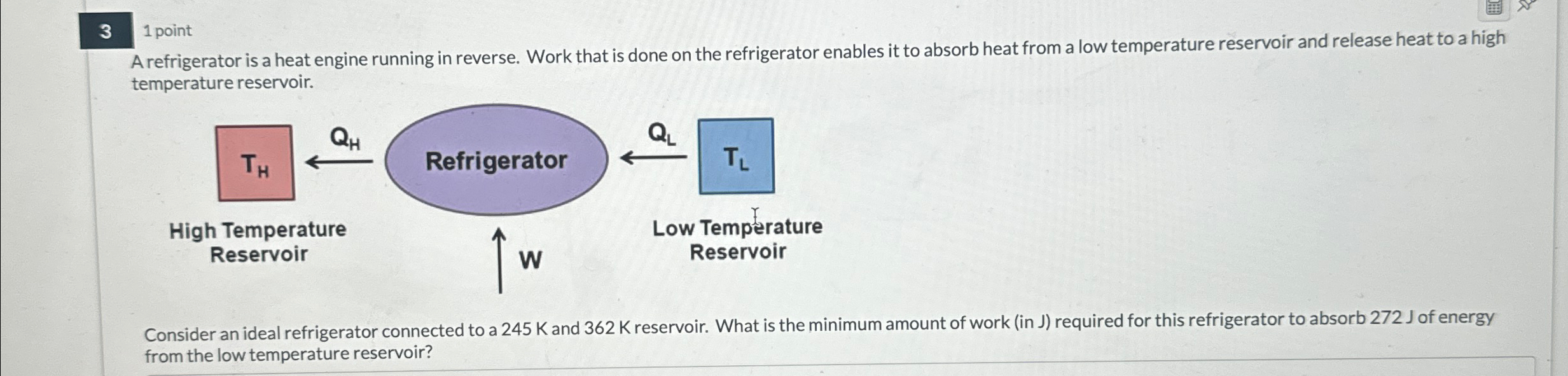 Solved 31 ﻿pointA refrigerator is a heat engine running in | Chegg.com