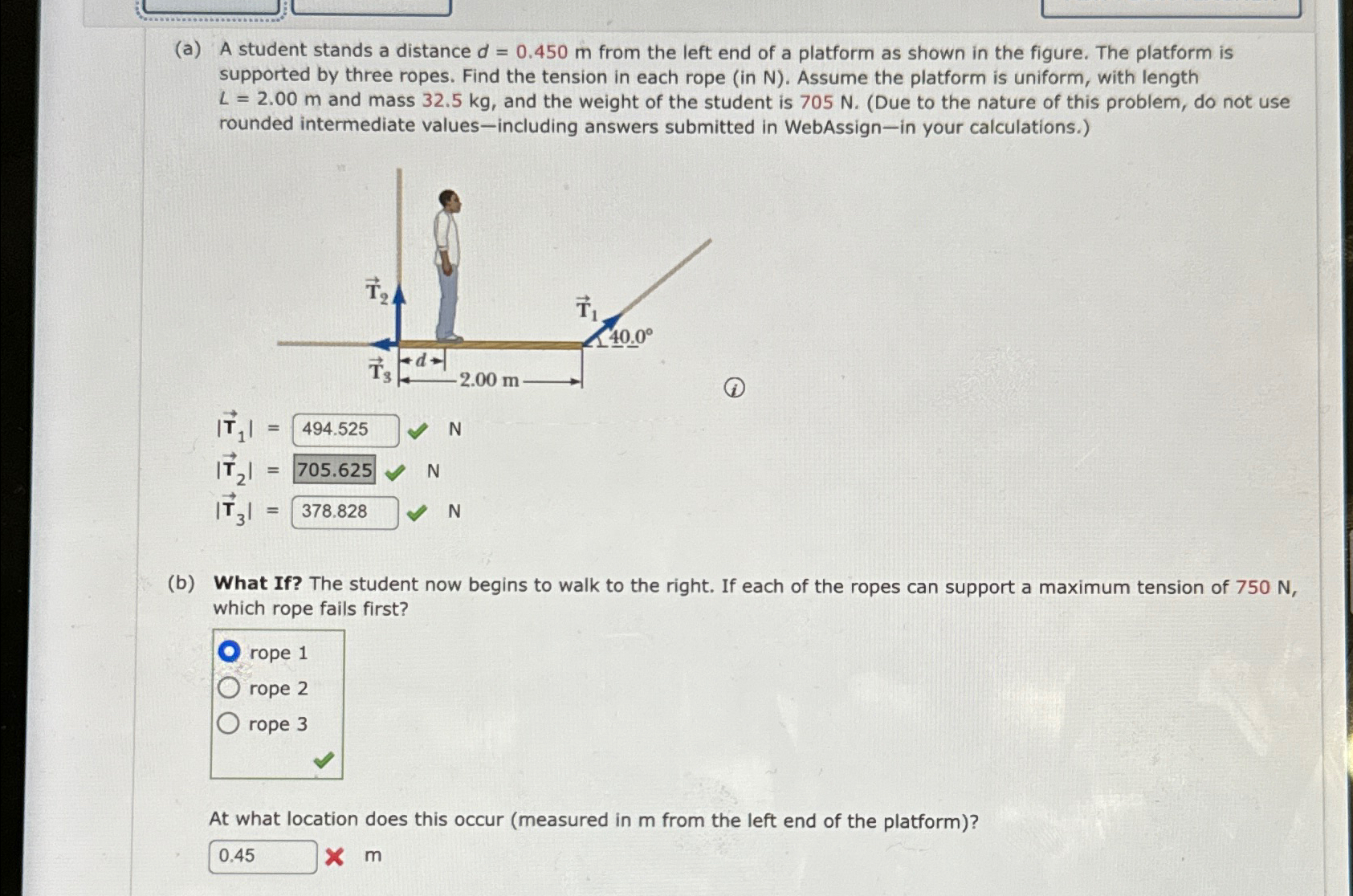 (a) ﻿A student stands a distance d=0.450m ﻿from the | Chegg.com
