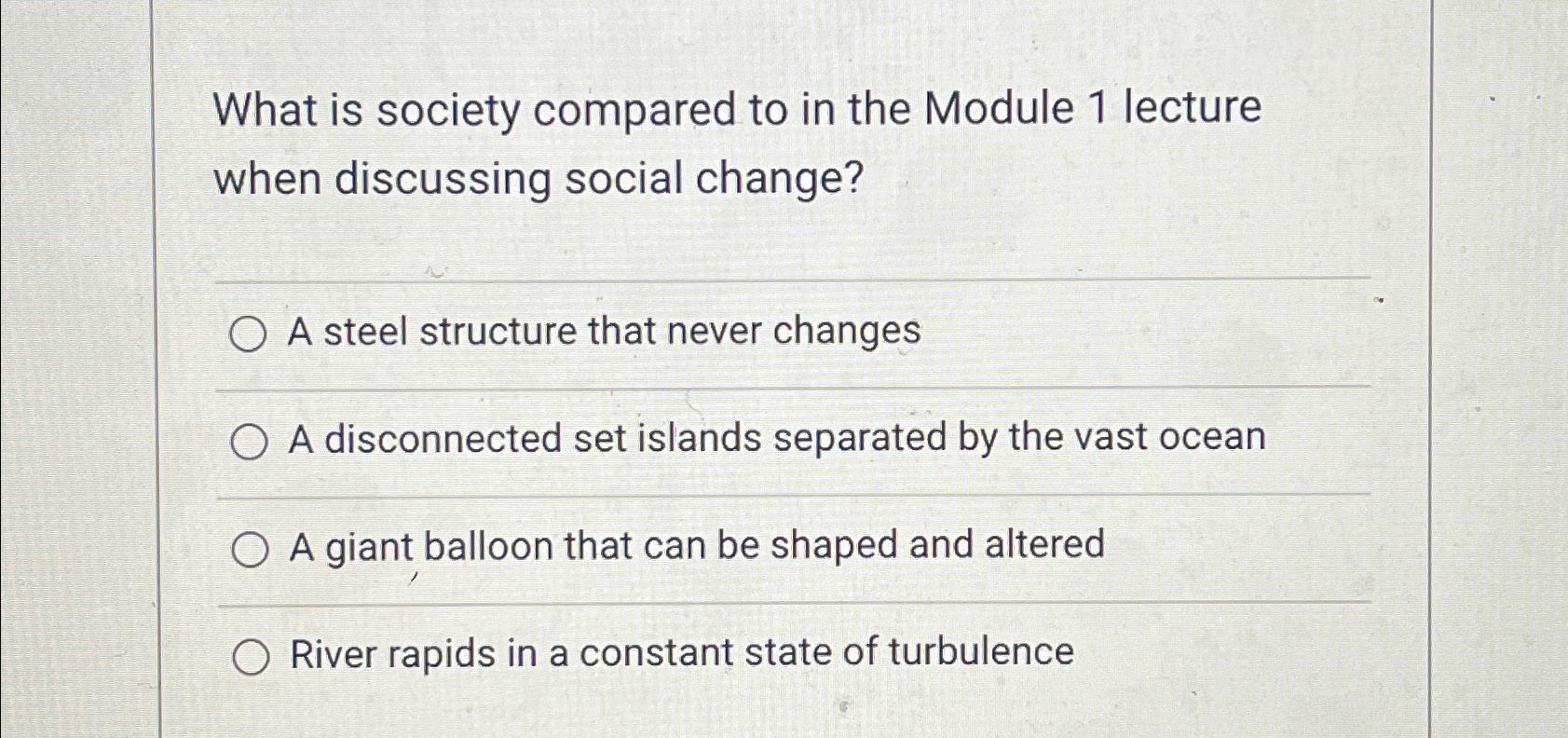 Solved What is society compared to in the Module 1 ﻿lecture | Chegg.com