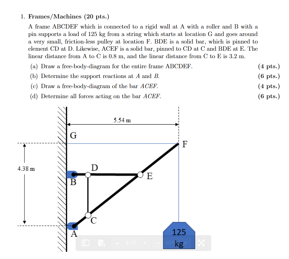Solved 1. ﻿Frames/Machines (20 ﻿pts.) ﻿A frame ABCDEF which | Chegg.com