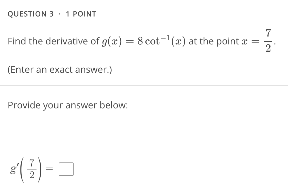 Solved QUESTION 3 - 1 ﻿POINTFind the derivative of | Chegg.com