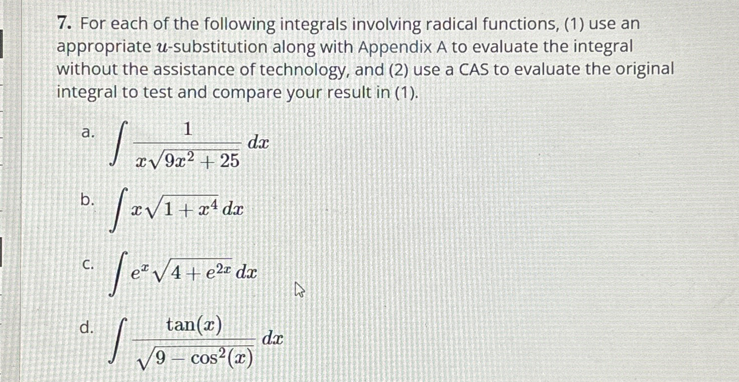 Solved For each of the following integrals involving radical | Chegg.com