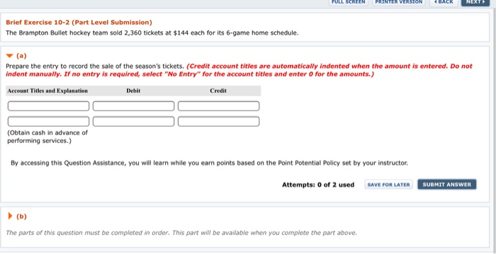 Solved FULL SCREEN PRINTER VERSION BACK NEXT Brief Exercise | Chegg.com
