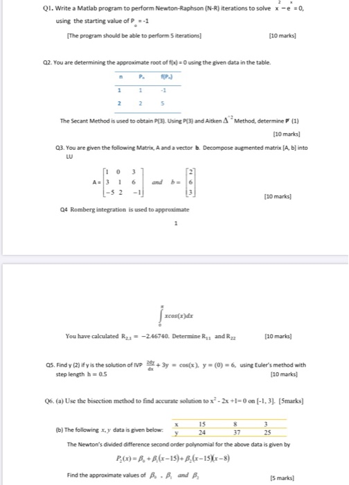 Solved Write A Matlab Program To Perform Newton Raphson 