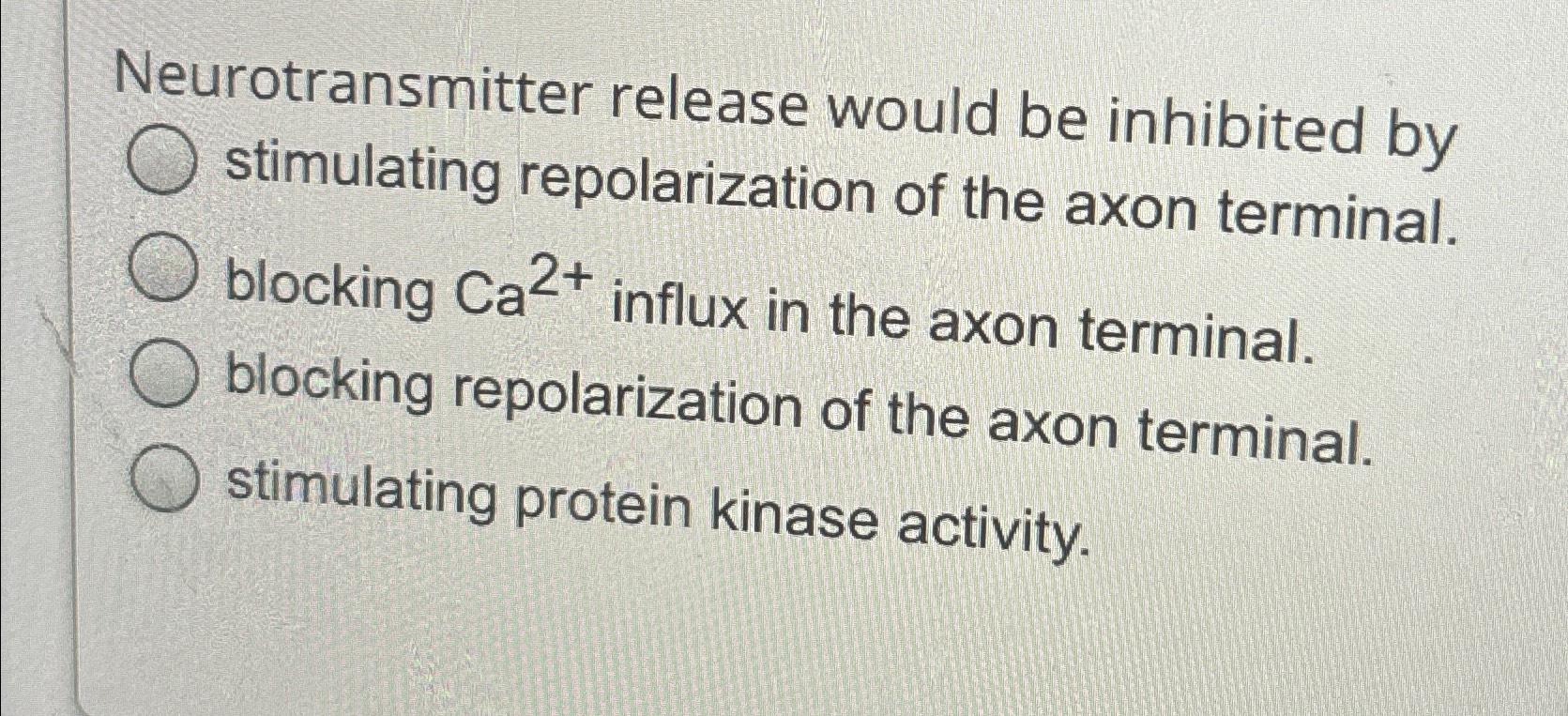 Solved Neurotransmitter release would be inhibited by | Chegg.com