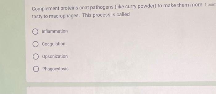 Solved Complement proteins coat pathogens (like curry | Chegg.com