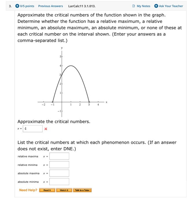 Solved 3. 0/5 points Previous Answers LarCalc11 3.1.013. My | Chegg.com