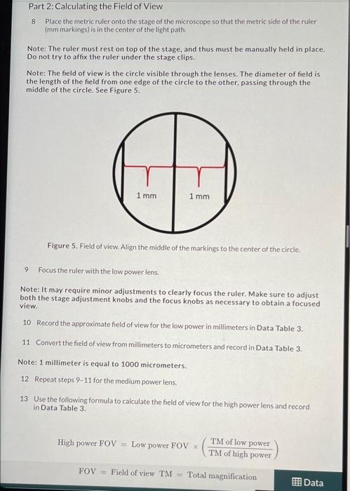 Part 2: Calculating the field of View 8 Place the | Chegg.com