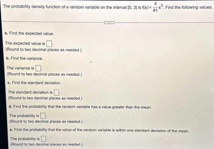 Solved The probability density function of a random variable | Chegg.com