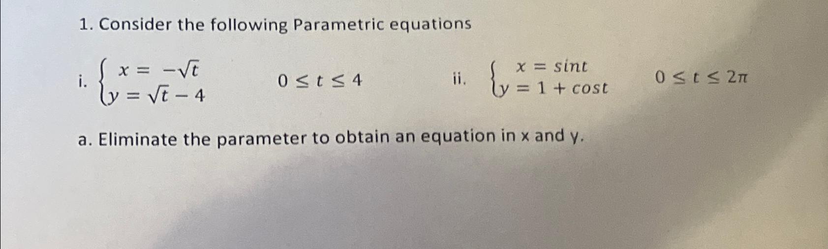 Solved Consider the following Parametric | Chegg.com