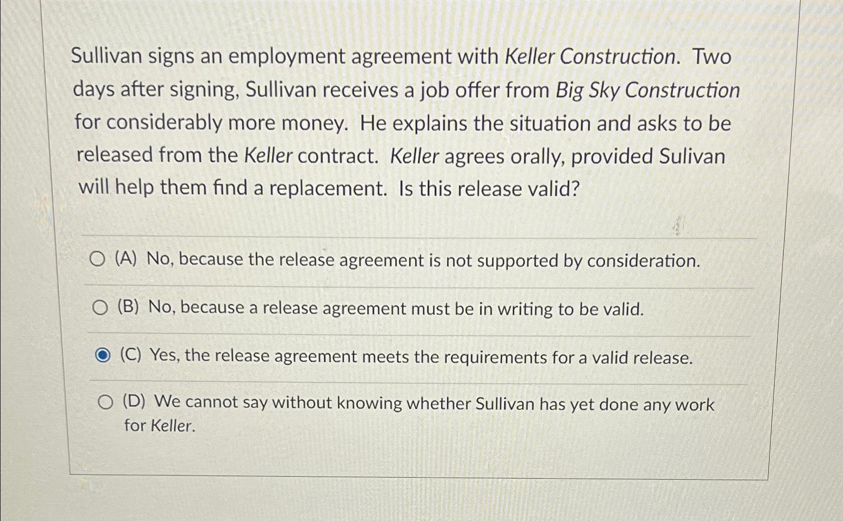 Solved Sullivan signs an employment agreement with Keller | Chegg.com