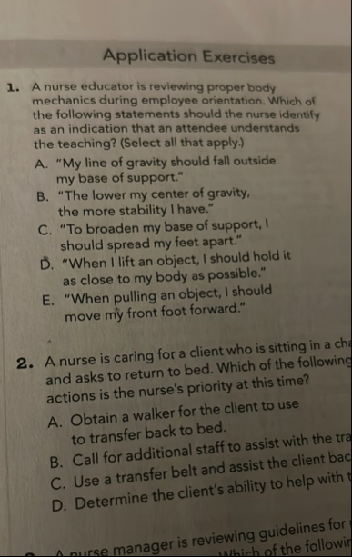 Solved Application ExercisesA nurse educator is reviewing | Chegg.com
