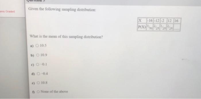 Solved Given the following sampling distribution: What is | Chegg.com