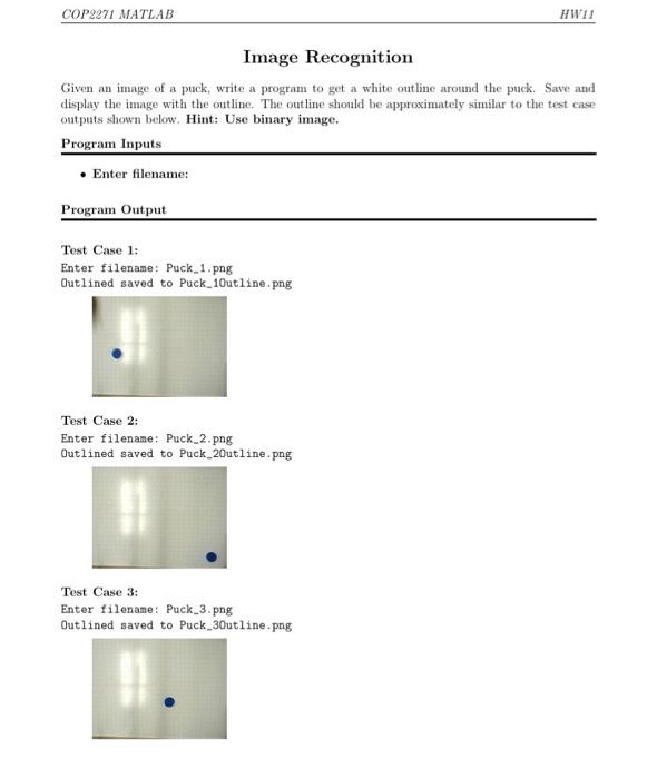 Solved COP2271 MATLAB HW11 Image Recognition Given an image | Chegg.com