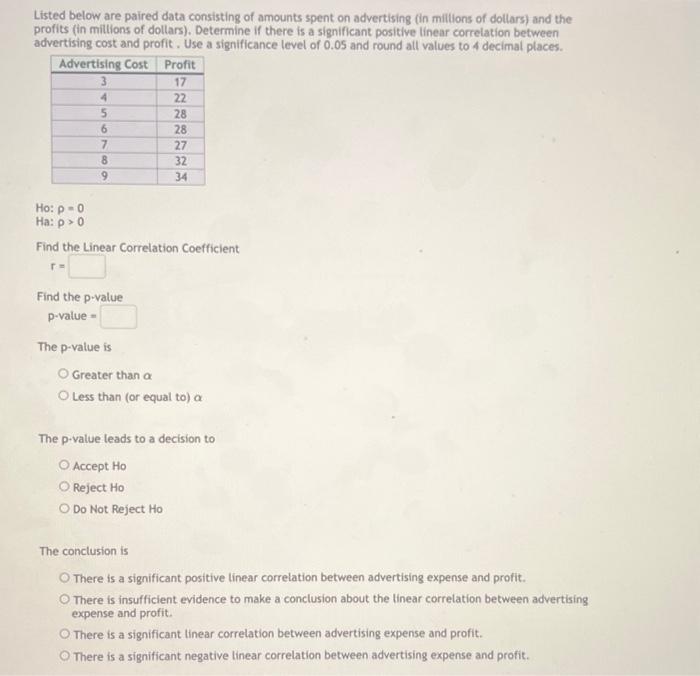 Solved Listed below are paired data consisting of amounts | Chegg.com