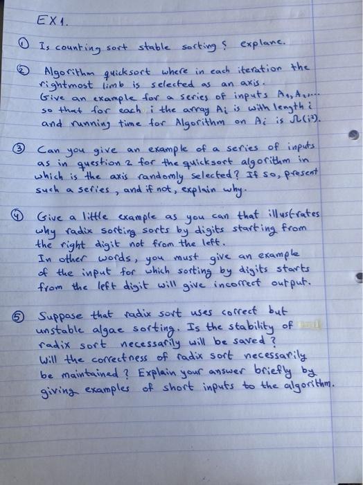 Solved EX. Is counting sort stable sorting & explanc. | Chegg.com