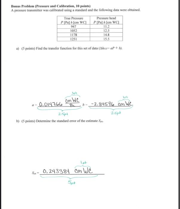 Solved Bonus Problem (Pressure and Calibration, 10 points) A | Chegg.com