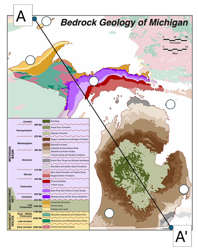 Solved Construct a geologic x-section along line A-A’ ﻿from | Chegg.com