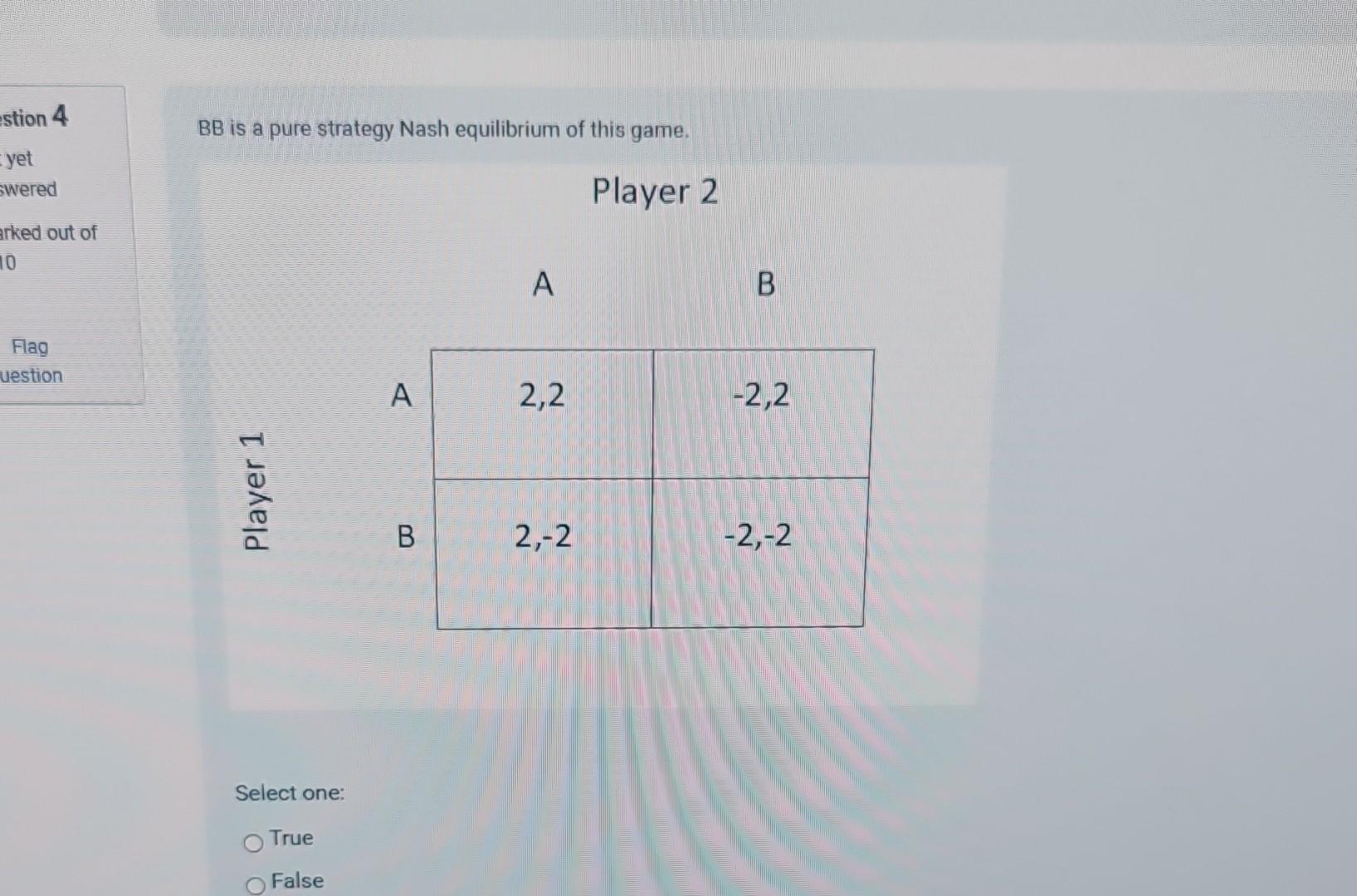 Solved AB is a pure strategy Nash equilibrium of this game | Chegg.com