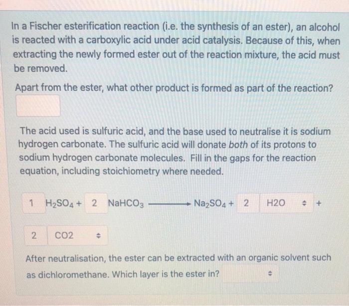 Solved 1: 2: 3 4:In a Fischer esterification reaction (i.e. | Chegg.com