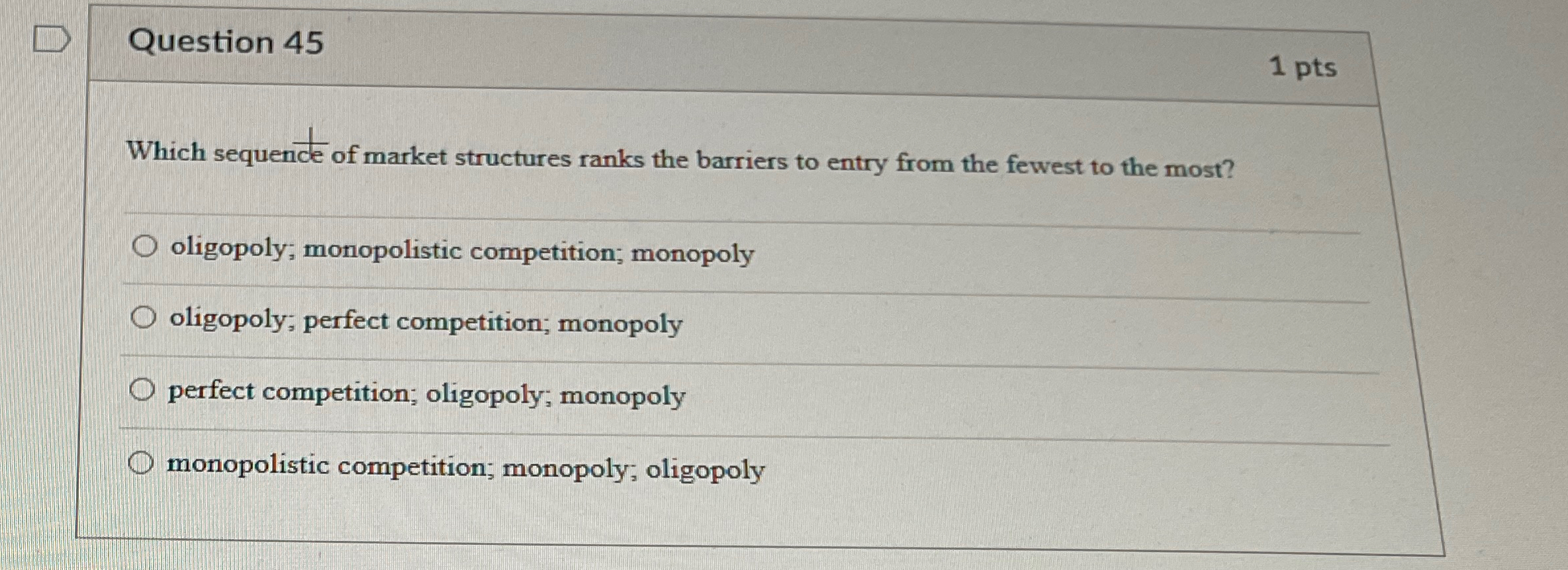 Solved Question 451 ﻿ptsWhich sequence of market structures | Chegg.com