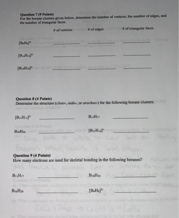 Solved Question 7 (9 Points) For the borane clusters given | Chegg.com