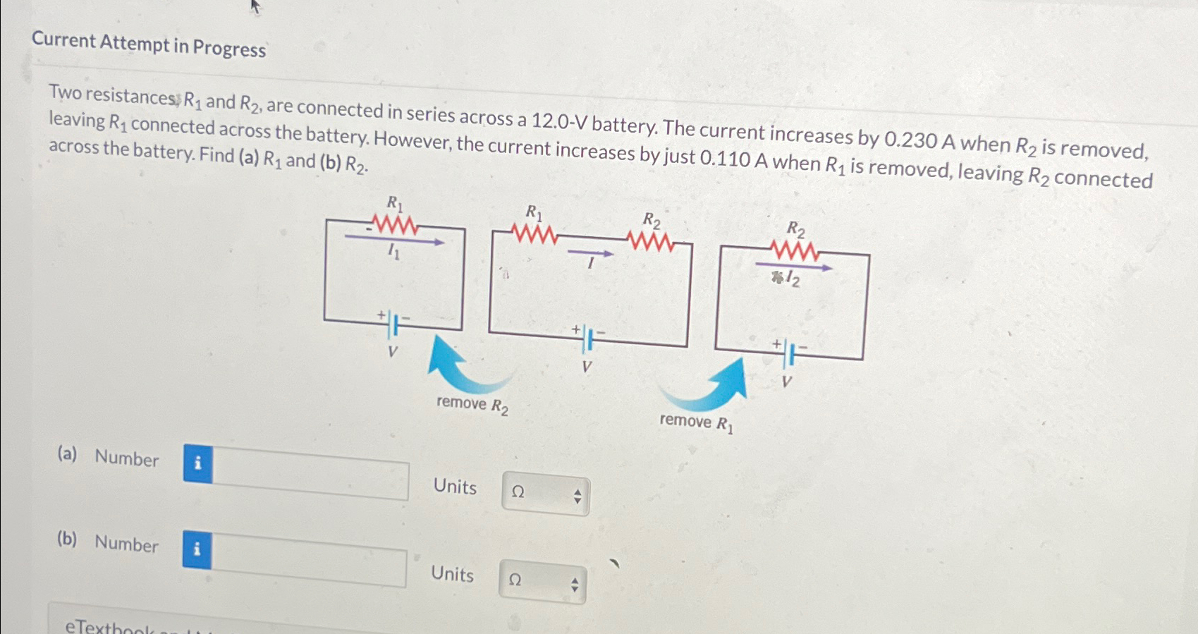 Solved Current Attempt in ProgressTwo resistances: R1 ﻿and | Chegg.com