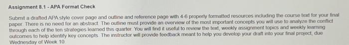 Solved Assignment 8.1 - APA Format Check Submit a drafted | Chegg.com