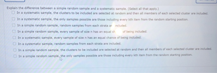 Solved Explain the difference between a simple random sample | Chegg.com