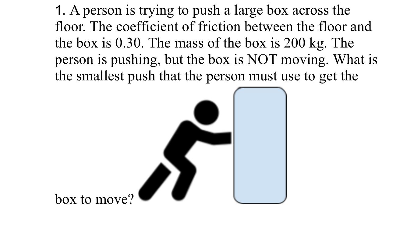 Solved A person is trying to push a large box across the | Chegg.com