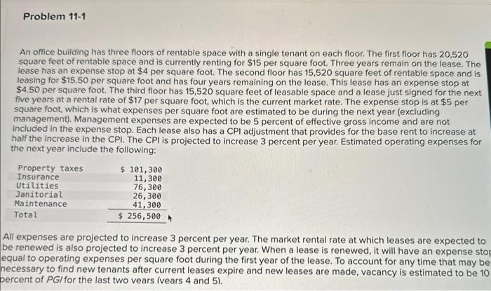 Solved An office building has three floors of rentable space | Chegg.com