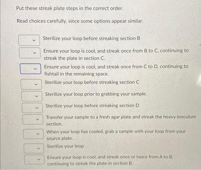Solved Put these streak plate steps in the correct order. | Chegg.com